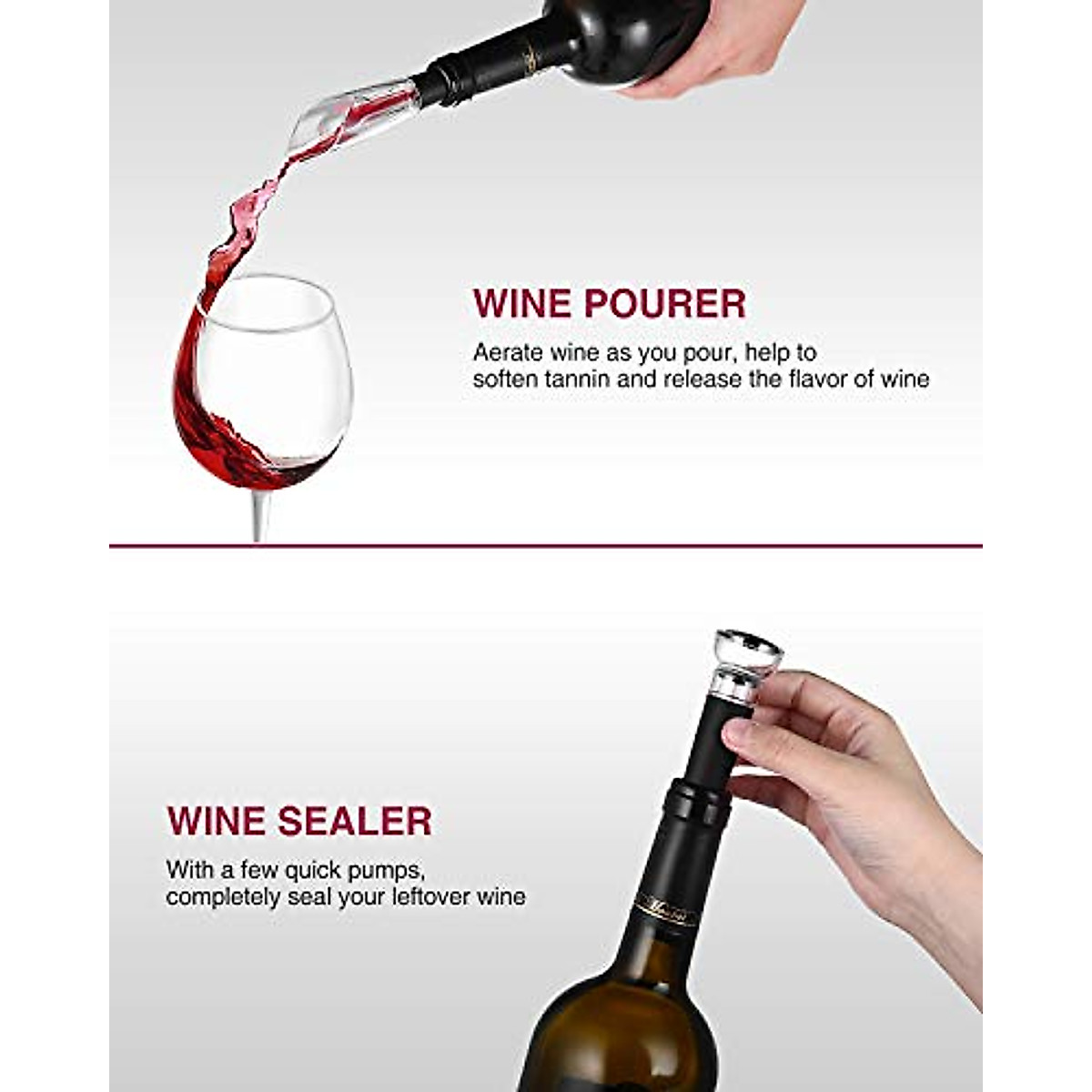 Foneta Electric Wine Opener Rechargeable Wine Bottle Opener with Charging Base, Wine Aerator Pourer, Foil Cutter, Wine Stoppers - Glamour Series