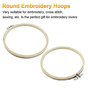 Biaungdo 6 Pieces 6 Inch Embroidery Hoops, Round Wood Embroidery Hoops, Adjustable Bamboo Circle Cross Stitch Hoop Ring, Wooden Embroidery Frames for Art Craft Sewing, Christmas Decoration