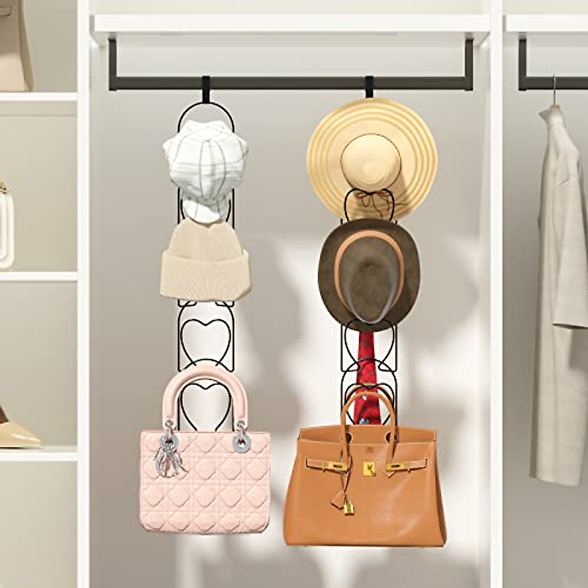 LINFIDITE 10 Pack Hat Rack Hanger Holder Organizer Closet Hanging Baseball Cap Display Storage Rack Wig Rack Over Door Wall Mounted for Scarves Handbags Towels Clothes Ties w Hanging Hook Black