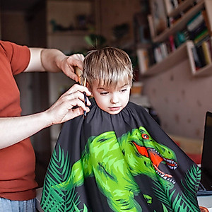 PAMAID Kids Haircut Cape Waterproof Barber Cape Cover, Dinosaur Hair Cutting Cape for Boys with Adjustable Snap Closure (Dinosaur)