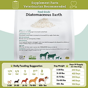 Wholistic Pet Organics DE for Dogs Organic Food Grade for Dogs Safe Non-Chemical Freshwater Silica Improves Overall Health (26 oz)