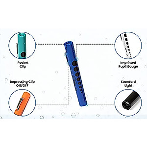 Primacare DL-9224 Pack of 6 Disposable Diagnostic Penlight with Imprinted Pupil Gauge, Lightweight and Moulded Plastic Body Medical Pen Light for Nurse, Student, Doctors EMT, Multicolor