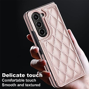 Ephoou Flip Wallet Case Compatible with Samsung Galaxy Z Fold 5 for Women, Luxury PU Leather Shockproof Cover Case with Card Holder (Kickstand Function) for Samsung Galaxy Z Fold5 SKG-Rose Gold
