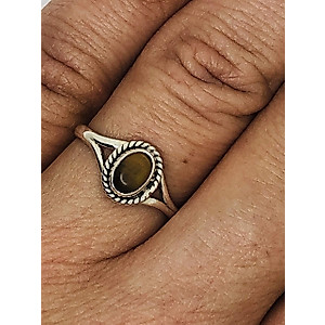 Koral Jewelry Oval Tiger Eye Ethnic Vintage Ring 925 Sterling Silver Boho Chic (7)