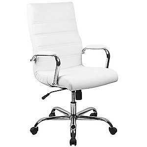 Flash Furniture Whitney High Back Desk Chair - White LeatherSoft Executive Swivel Office Chair with Chrome Frame - Swivel Arm Chair