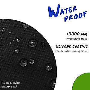 emma kites Black 20D Ripstop Nylon Fabric Waterproof 1.2 oz Silnylon Silicone Coating Ultralight Tear Resistant for Tarp Tent Poncho Rainfly Pack Cover Stuff Gear Sack Pre-Cut 1 Yard (60"x36")