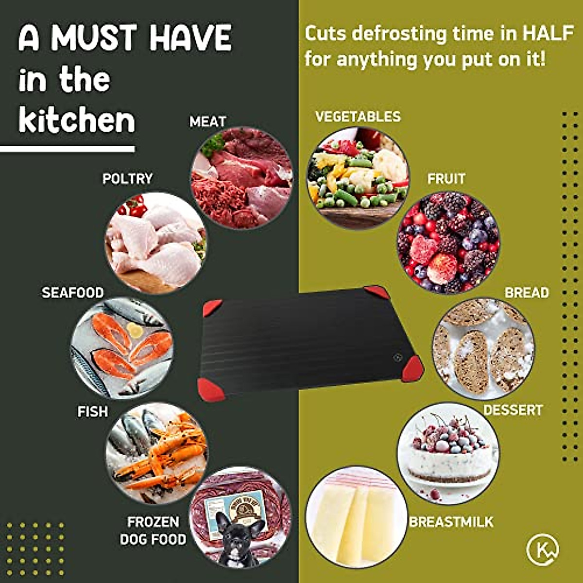 Meat Defroster Tray; Quick Thaw Defrosting Tray for Frozen Meat, Fruit & Vegetables; Large & Fast Defrosting Tray for the Whole Family; Thawing Tray Thaws Frozen Food in Minutes; Great Kitchen Gift