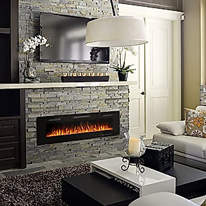 BOSSIN 60 inch Ultra-Thin Silence Linear Electric Fireplace, Recessed Wall Mounted Fireplace, Fit for 2 x 4 and 2 x 6 Stud, 12 Adjustable Flame Color & Speed,Touch Screen Remote Control with 8h Timer