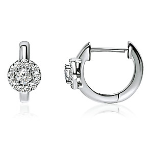 Sterling Silver 1/4 Carat Lab Grown Diamond Round Halo Huggie Hoop Earrings