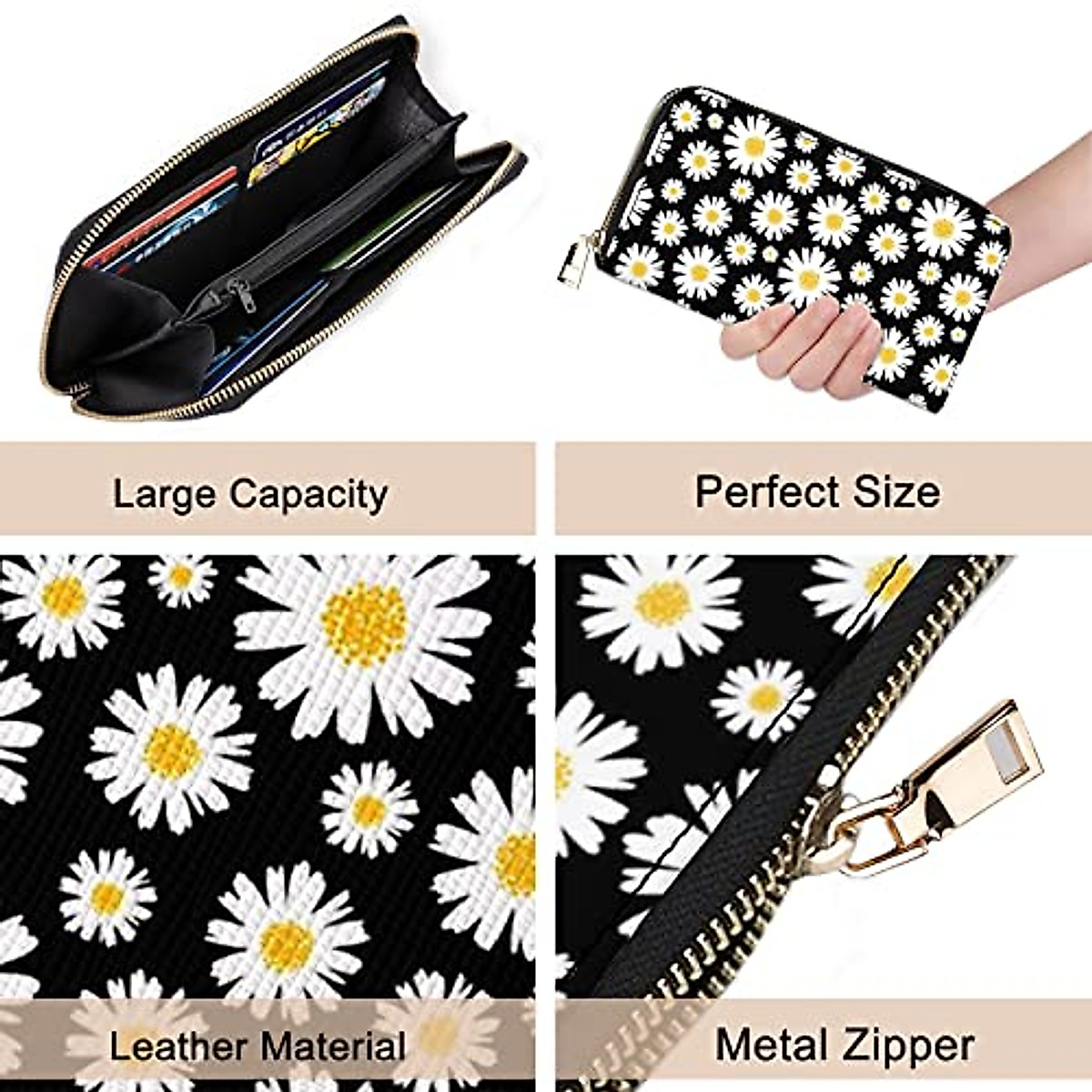 Qwalnely Daisy Wallet for Women, Leather Purse Phone Money Credit Card Holder Daisy Gifts