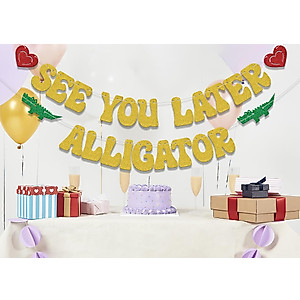 KEWUFD See You Later Alligator Banner, I'm Retired Ask Someone Else Funny Decoration Supplies for Goodbye/Retirement/Farwell/Graduation Party Gold Glitter