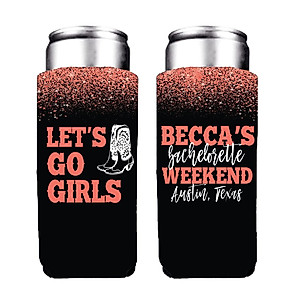 VictoryStore Customized Slim Austin Bachelorette Party Can Coolers, Bridal Shower Slim Can Holder, Bachelorette Party Favors (24)