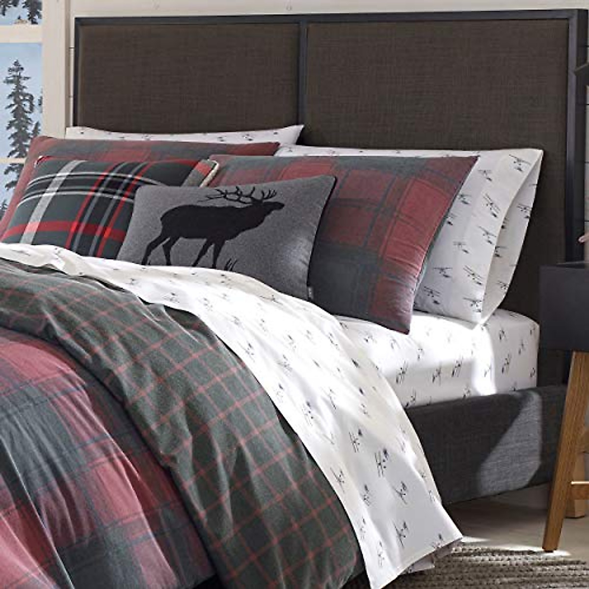 Eddie Bauer - Queen Duvet Cover Set, Cotton Reversible Bedding with Matching Shams, Plaid Home Decor with Button Closure (Cattle River Red, Queen)