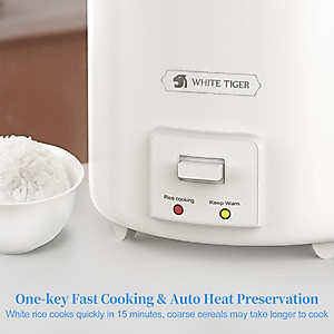 1.0L Mini Rice Cooker, 2 Cups Uncooked WHITE TIGER Portable Travel Steamer Small,15 Minutes Fast Cooking, Removable Non-stick Pot, Keep Warm, Suitable For 1-2 People - For Cooking Soup, Rice, Stews & Oatmeal