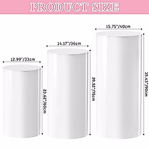 Wokceer 3Pcs Round Cylinder Pedestal Stands for Party, Large Cylinder Tables for Parties Pedestal Display Plinth Pillars Dessert Table for Wedding Party Art Decor 15.7*35.4"(L),14.2*29.5"(M),13*23.6"(S)