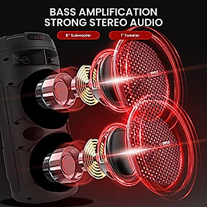 Pyle Portable Bluetooth PA Speaker-300W Dual 8" Rechargeable Indoor/Outdoor BT Karaoke Audio System-TWS, Party Lights, LED Display, FM/AUX/MP3/USB, 6.5mm in, Carry Handle-Wireless Mic, Remote Control