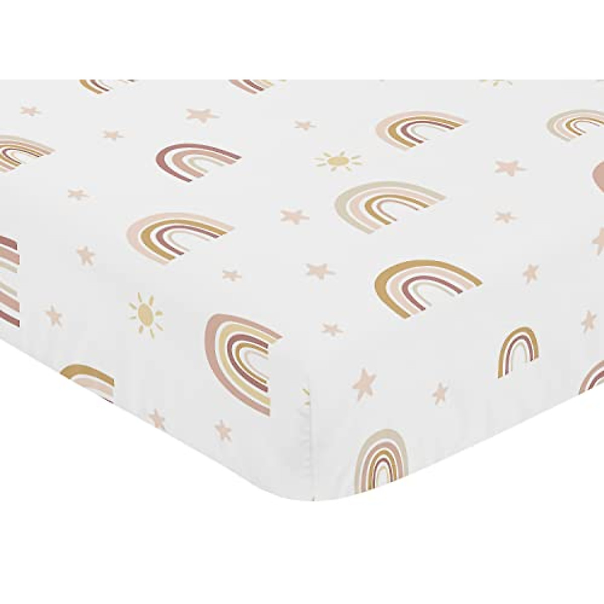 Sweet Jojo Designs Boho Rainbow Girl Fitted Crib Sheet Baby or Toddler Bed Nursery - Blush Pink Dusty Rose Gold Yellow Mauve Taupe Beige Tan Bohemian Stars Sun Celestial Vintage Sky
