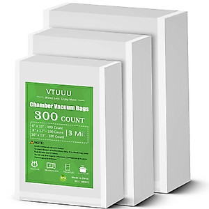 VTUUU Chamber Vacuum Sealer Bags 300 Count 6" x 10" 8" x 12" 10" x 13" For 3-Mil Vacuum Chamber Bags Pre-Cut Chamber Vacuum Bags- BPA-Free -Heavy Duty Chamber Machine Pouches