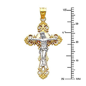 Wellingsale 14K Tri 3 Color Gold Polished Diamond Cut Religious Catholic Gothic Crucifix Charm Pendant
