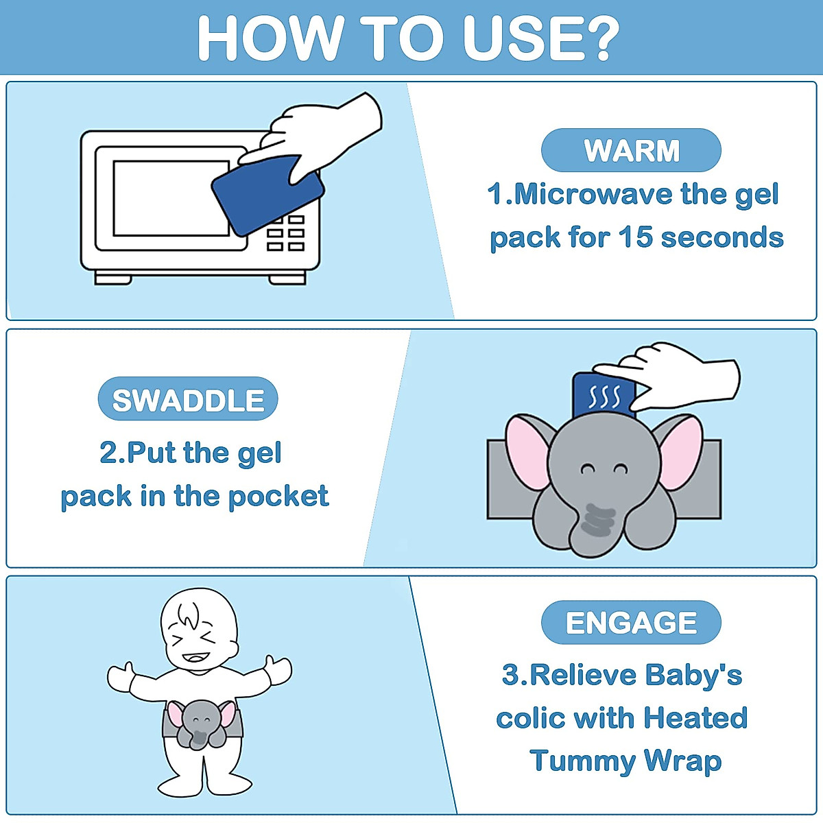 Baby Colic and Gas Relief - Heigoeost Heated Tummy Wrap for Newborns Belly Relief by Soothing Warmth, Baby Heating Pad Swaddling Belt Relief & Soothe Gas, Colic and Upset Stomach for Fussy Infants