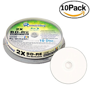 100 Pack Smartbuy 2X 25GB Blue Blu-ray BD-RE Rewritable White Inkjet Hub Printable Blank Bluray Disc