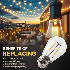Seentech S14 LED String Light Bulbs E26 Medium Base 2W Shatterproof & Waterproof, 2700K Warm White Replacement Bulb Choice for Patio Garden String Lights & Home Decor 25 Pack