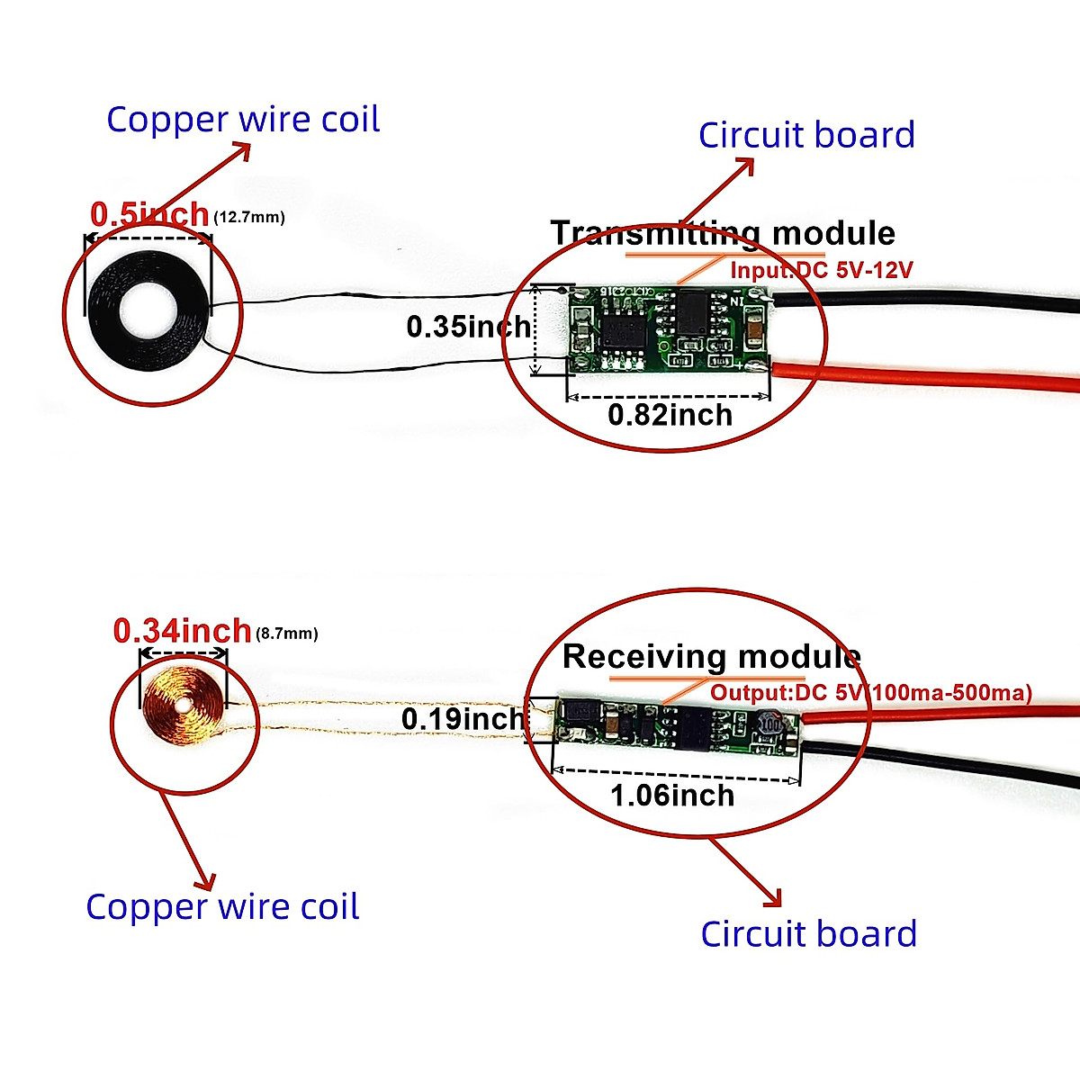 Wireless charging 8.7mm Coil 300mA Power Charger 5V Output (8.7mm Coil 300mA)