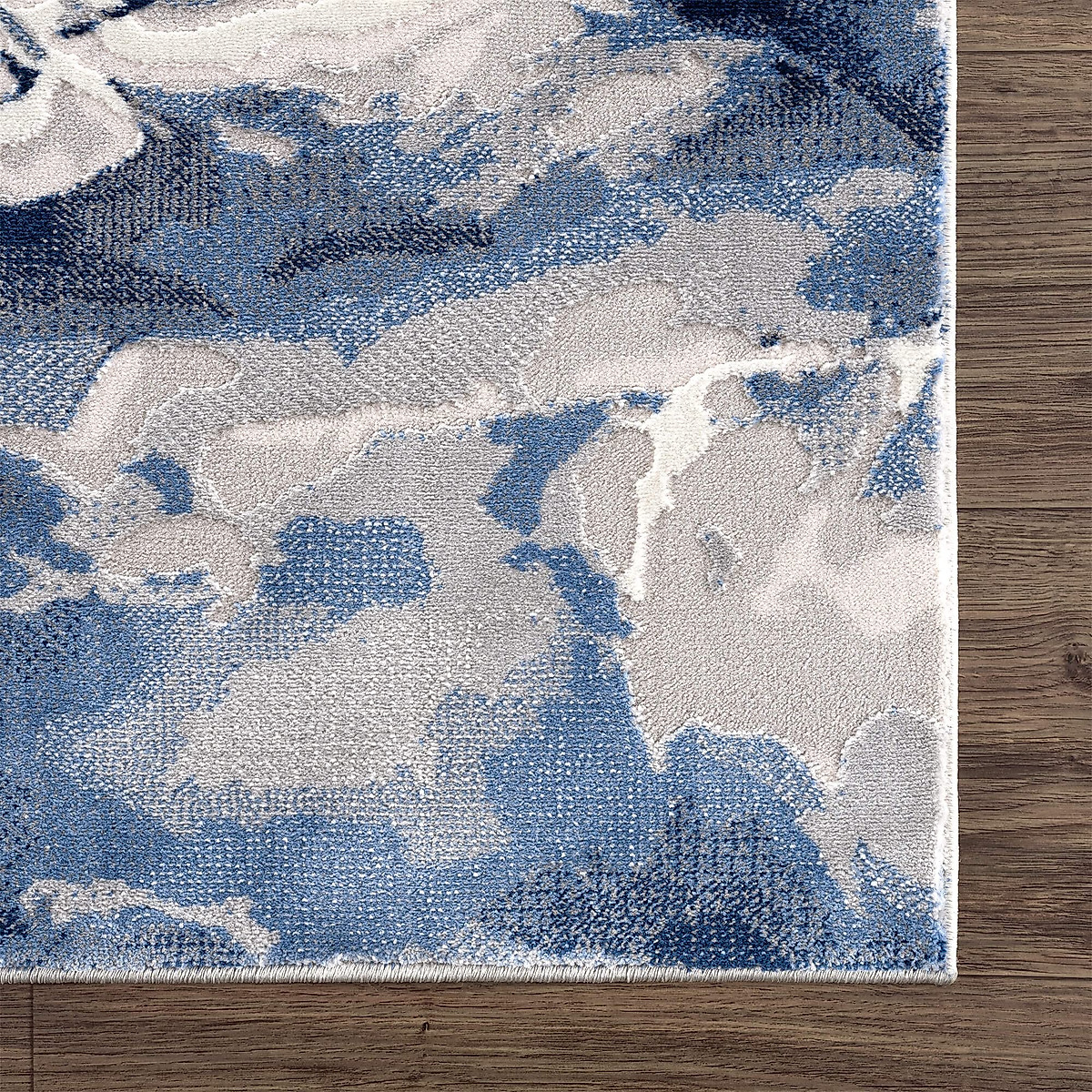 Abani Rugs Contemporary Blue & Grey Marble Ice Design 6’ x 9’ Area Rug - Modern Swirl Watercolor Non-Shedding Bedroom Rug