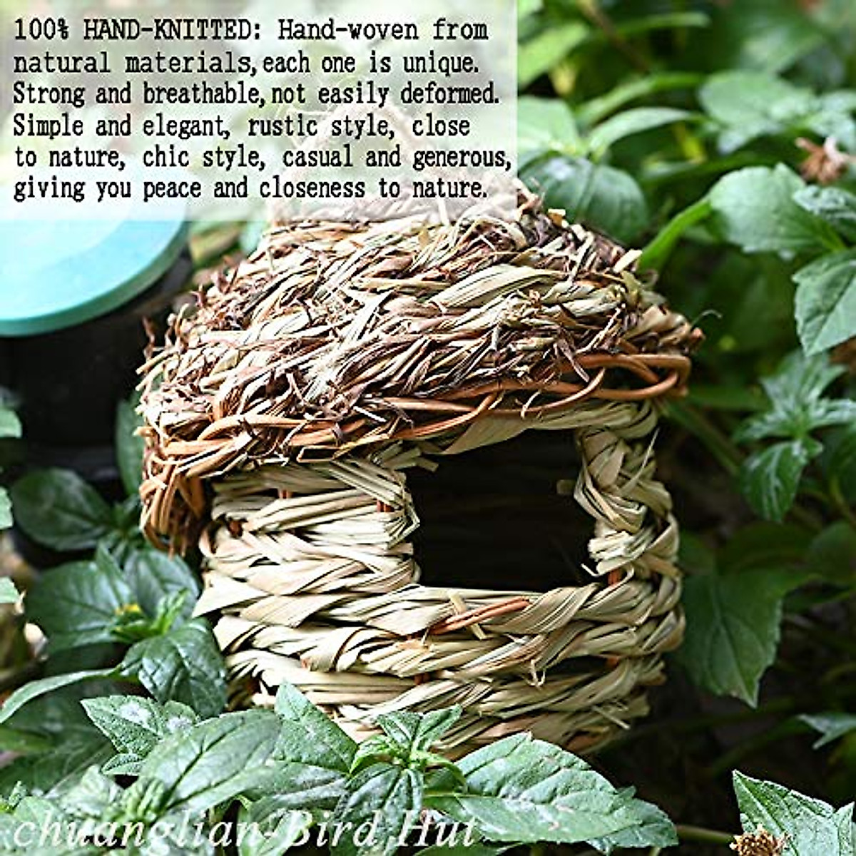 Hand-Woven Teardrop Shaped Eco-Friendly Birds Cages Nest Roosting,Grass Bird Hut,Hanging Bird House,Cozy Resting Place,100% Natural Fiber,Ideal for Birds - Provides shelter from Cold Weather