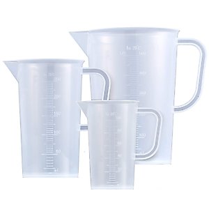 Young4us 3 Pack Tall Form Graduated Pitcher Set, 500ml 250ml 100ml Polypropylene PP Plastic Beakers, Graduated Scales, Balanced Handle, Spout