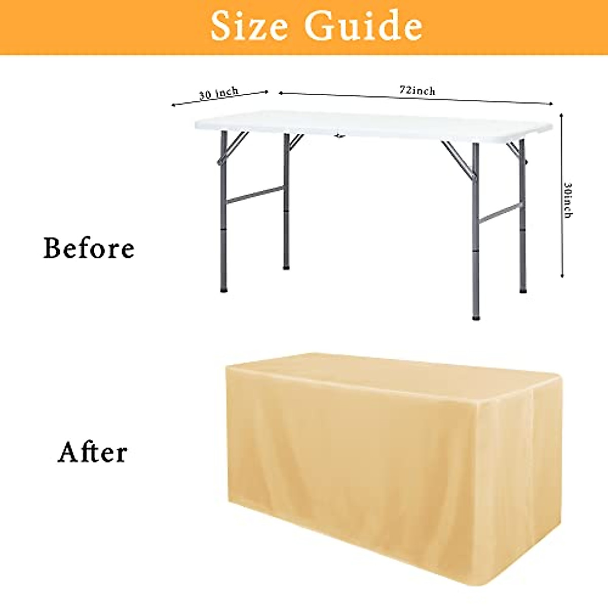 Obstal 2 Pack Table Clothes for 6 Foot Rectangle Tables - Water Resistant Washable Fabric Polyester Rectangle Table Cover for Outdoor/Indoor Uses, Champagne, 72L x 30W x 30H Inches