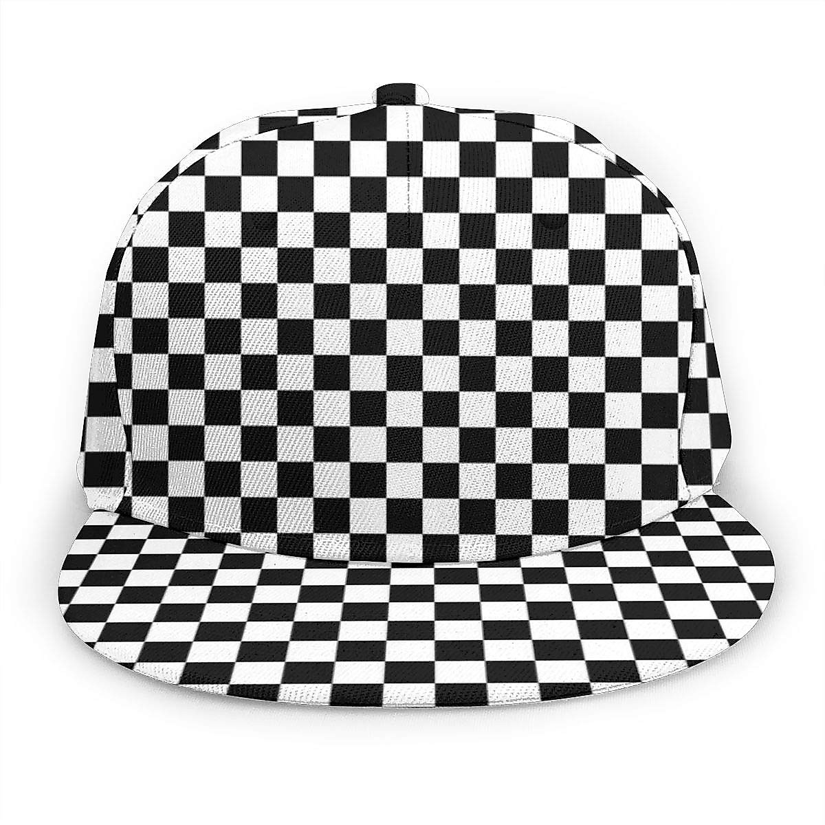 YEGFTSN Baseball Cap Men Women - Black White Checkerboard Adjustable 3D Printed Snapback Flat Bill Hip Hop Hat