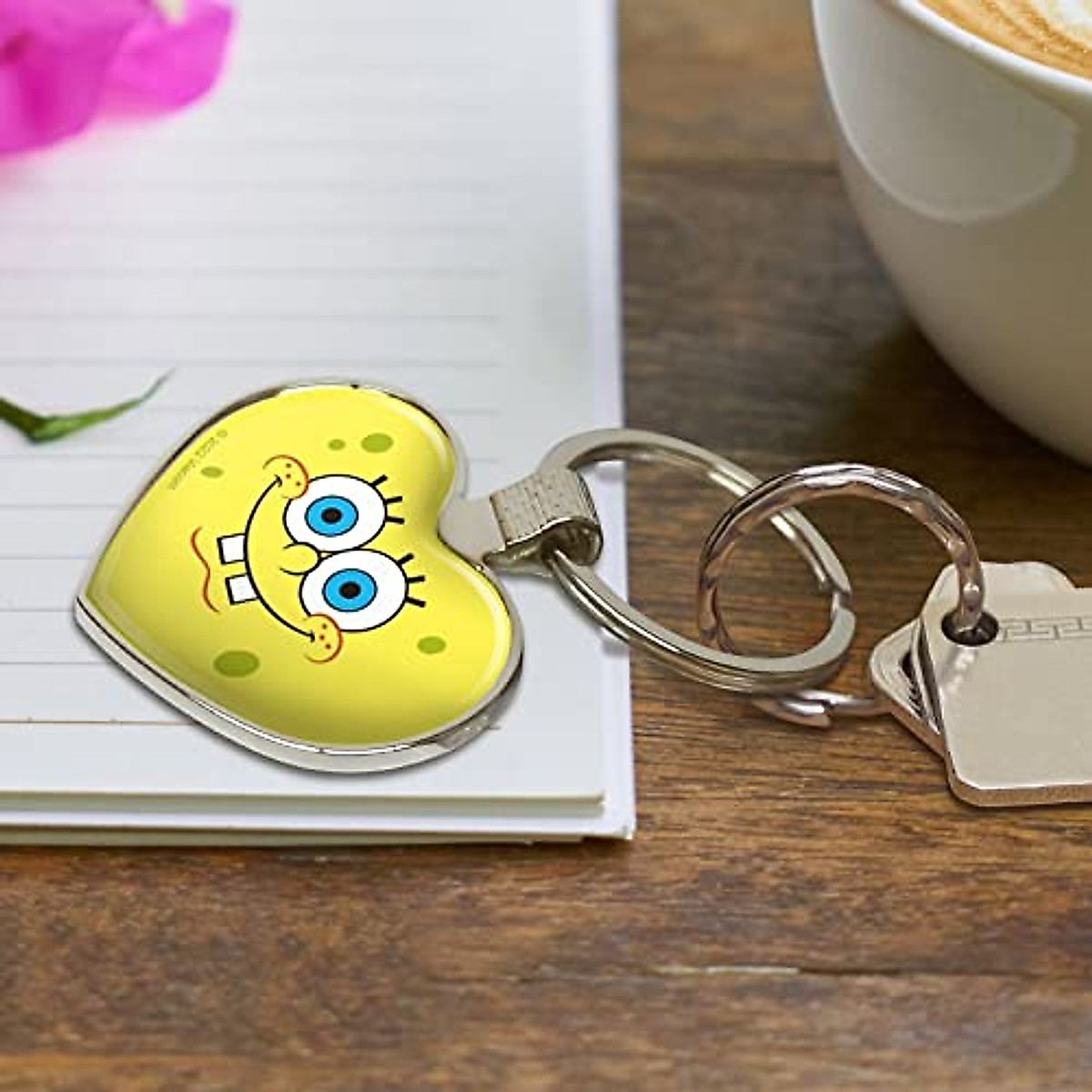 GRAPHICS & MORE SpongeBob Smiling Face Keychain Heart Love Metal Key Chain Ring