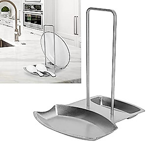 Lid Holder Spoon Rest Shelf with Drip Tray 304 Stainless Steel Pan Lid Stand Chopping Board Organizer for Kitchen Accessory Decor Tool