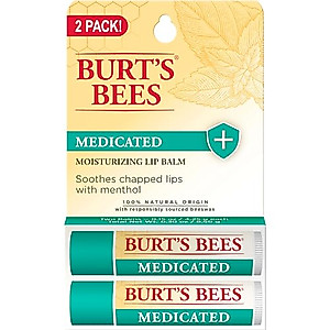 Burt's Bees Medicated Lip Balm, With Eucalyptus Oil and Menthol, Tint-Free, Natural Origin Lip Care, 2 Tubes, 0.15 oz.