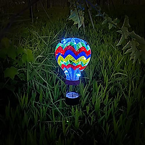 SUBOLO Hanging Solar Lantern Outdoor Garden Metal Glass Hot Air Balloon Shape LED Light Solar Powered Waterproof Landscape Table Lamp for Patio, Yard and Pathway - 1 Pc