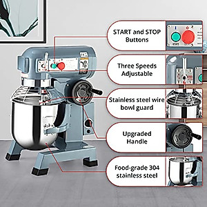 Commercial Food Mixer, 10Qt Commercial Dough Mixer, 450W Stainless Steel Bowl Heavy Duty Food Mixer with 3 Speeds Adjustable 110/178/390RPM, Dough Hook Whisk Beater Included, Perfect for Bakery Pizzeria