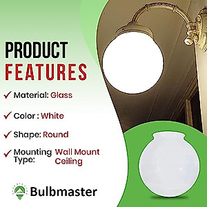 BULBMASTER Glass Light Cover Safety Globe Guard for Kitchen Hood Light Bulb Cover Vaporproof Glass (6 Inch White Globe)