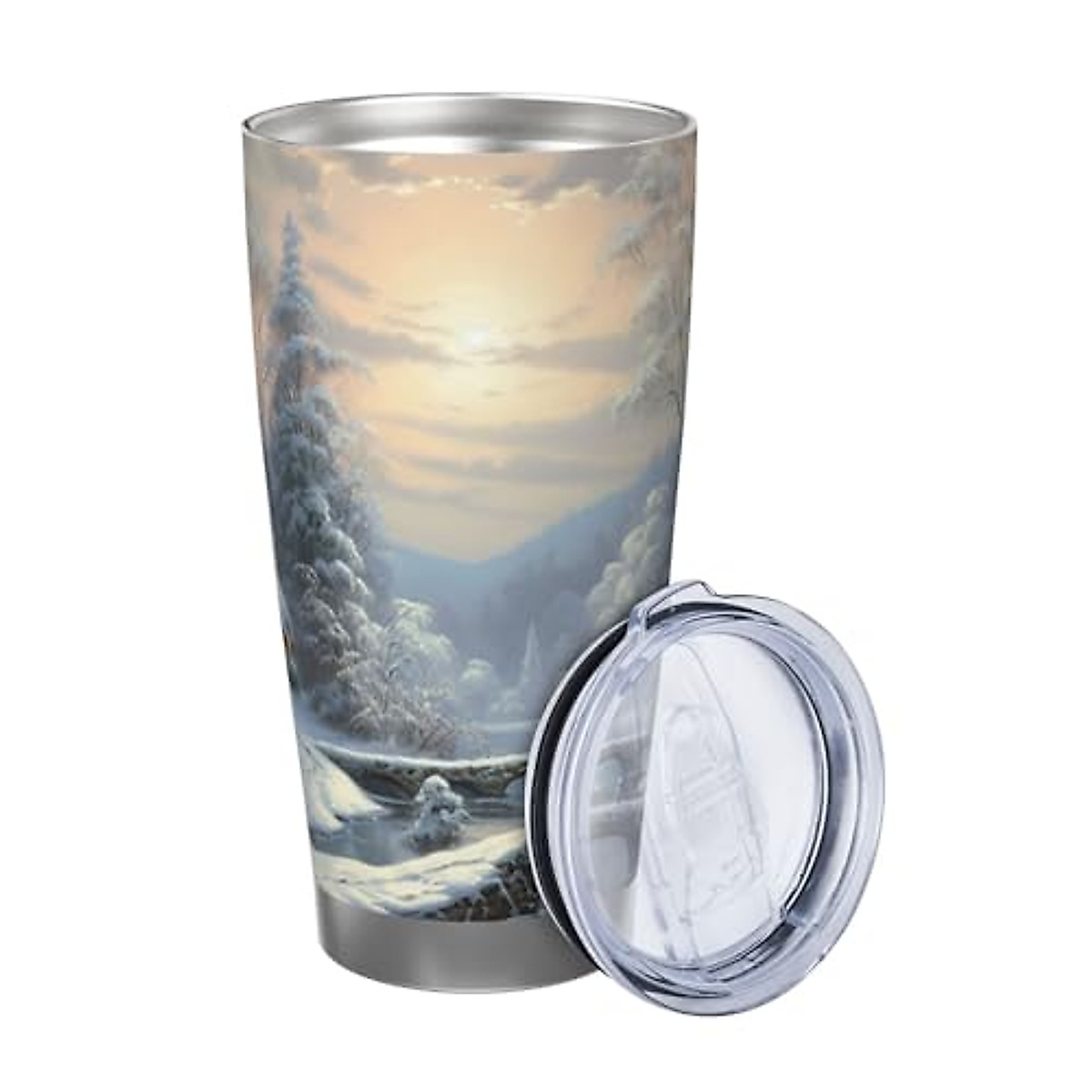 GFLFMXZW Winter Snow Scene Print Tumbler 20oz Stainless Steel Tumbler with Lid and Straw Insulated Tumblers Double Wall Vacuum Water Bottle Travel Coffee Mug Gifts for Women Men