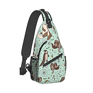 Sea Otters Green Sling Bag Crossbody Backpack Hiking Travel Daypack Chest Bag Shoulder Bag For Women Men