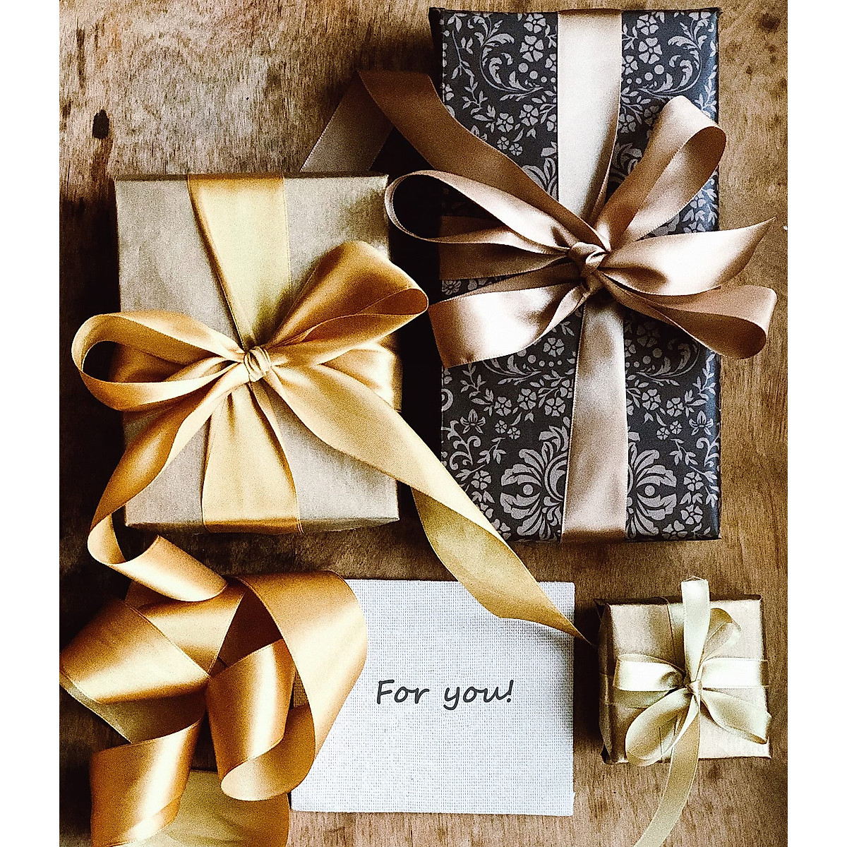 YASEO 1 Inch Champaign Gold Solid Satin Ribbon, 50 Yards Craft Fabric Ribbon for Gift Wrapping Floral Bouquets Wedding Party Decoration