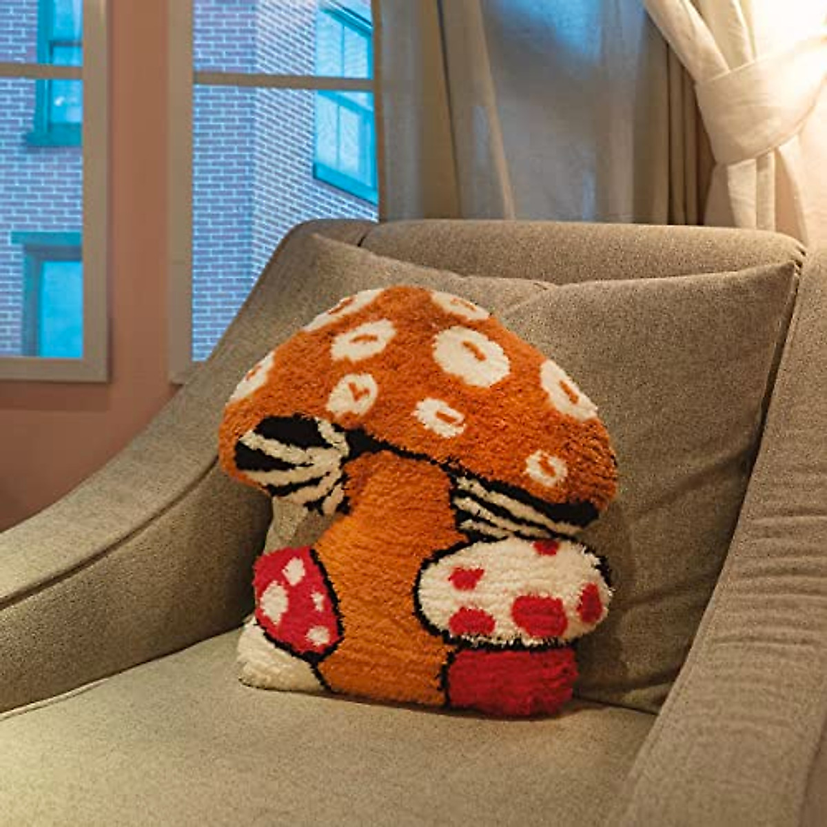 Lunar Sol Mushroom Pillow Boho Throw Pillow - Cute Stuff Soft Plushie Squishy Stuffed Pillows Aesthetic Indie Hippie Decor & Accessories for Bed, Car, Home - Fun Mushroom Decorations, 15" x 17"