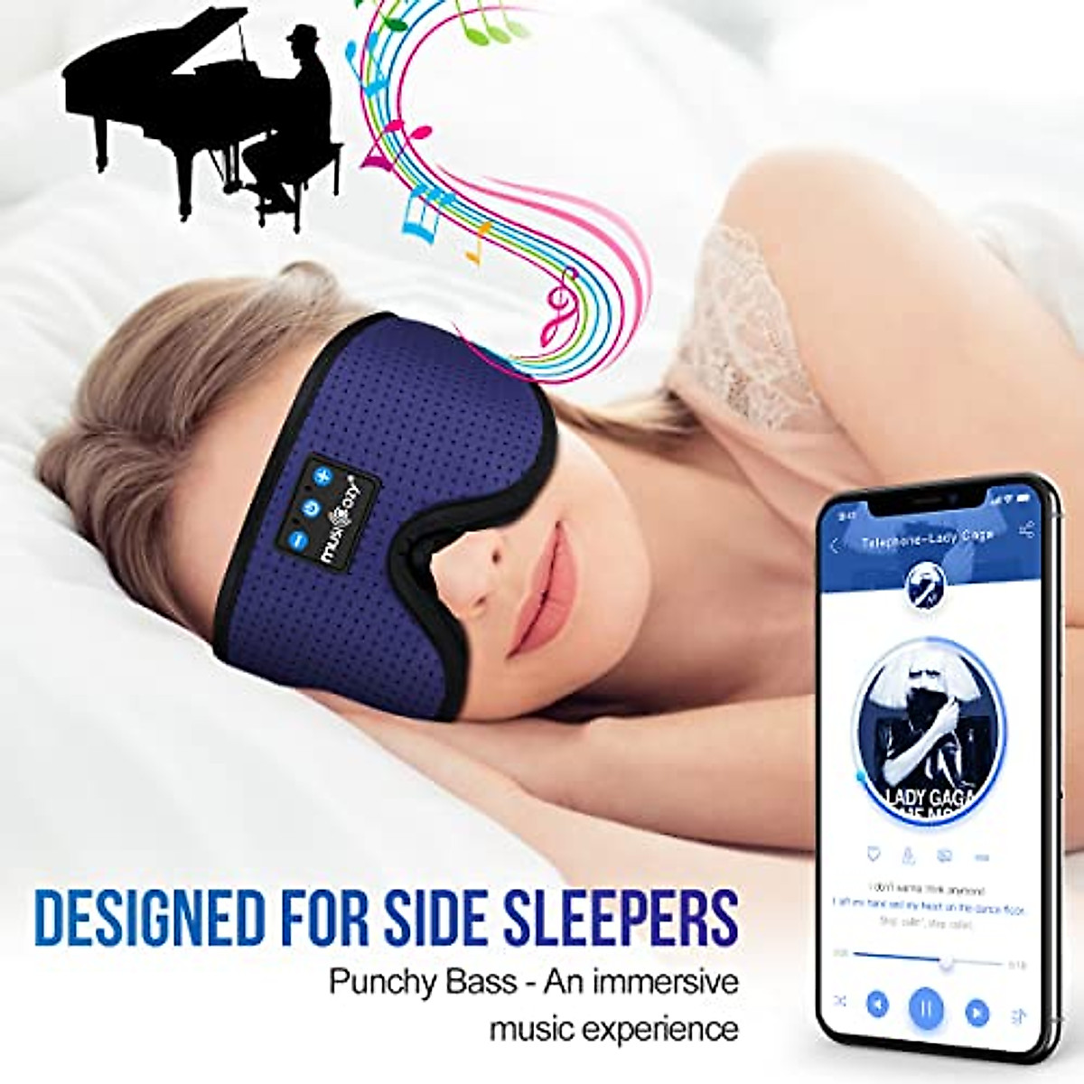 MUSICOZY Sleep Headphones Bluetooth 5.2 Headband Breathable 3D Sleeping Headphones, Wireless Eye Mask Sleep Earbuds for Side Sleepers Women Office Air Travel Cool Tech Gadgets Unique Gifts, Pack of 2