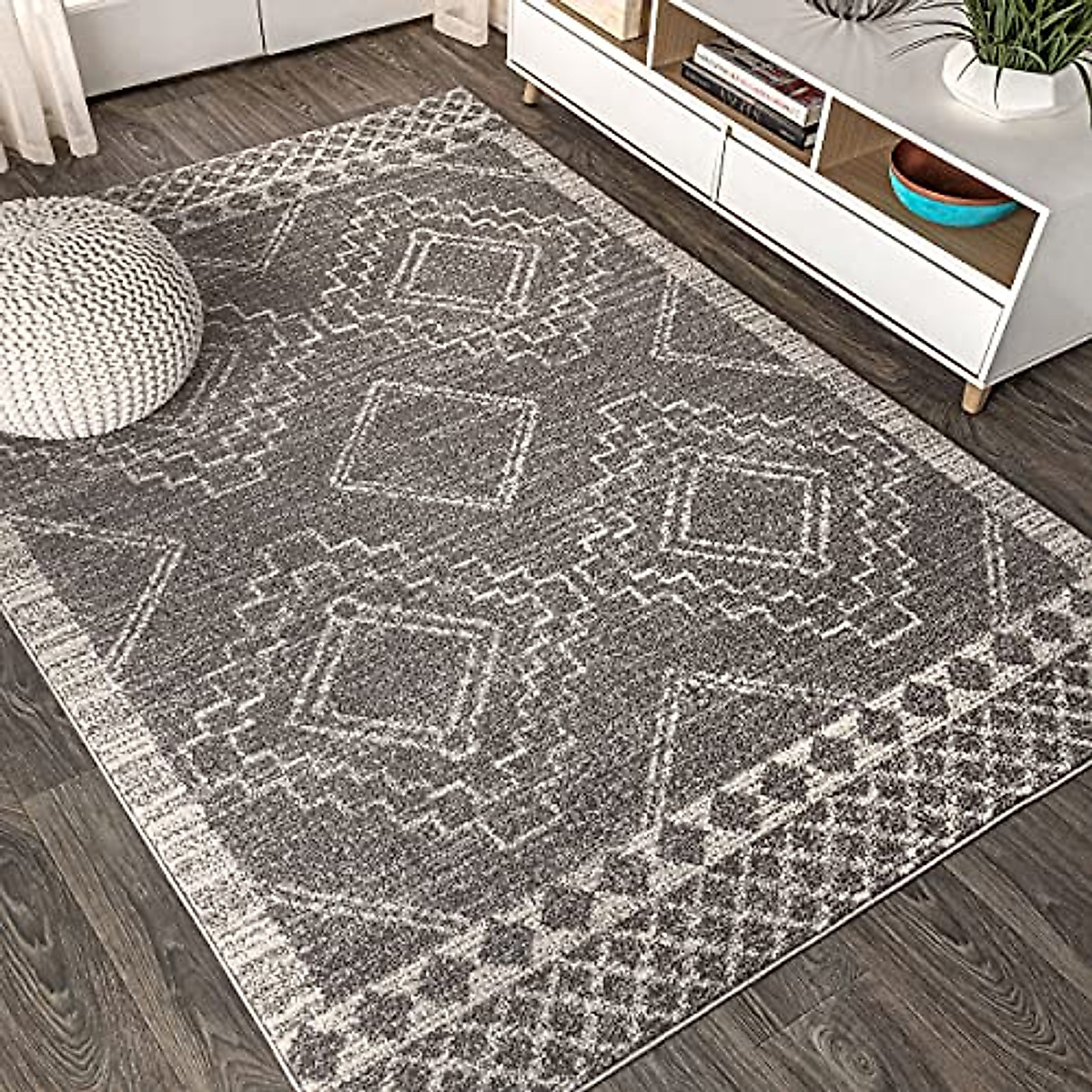 JONATHAN Y MOH200C-8 Amir Moroccan Beni Souk Indoor Area-Rug Bohemian Farmhouse Rustic Geometric Easy-Cleaning Bedroom Kitchen Living Room Non Shedding, 8 X 10, Gray,Cream