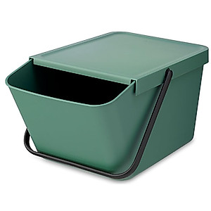 Brabantia Sort & Go Stackable 5.3 Gallon Recycling Wastebasket (Fir Green) Flat Top Trash Can with Carry Handle, Storage Bin, Paper Basket - 11 x 17.7 x 8.9 inches