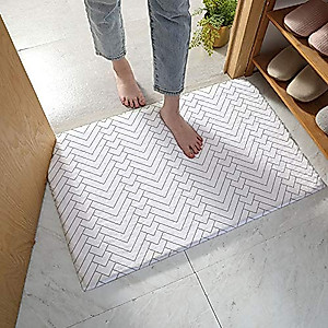 Chucoco Modern Abstract Geometry Herringbone Art Doormat Shaggy Plush Rug, Comfy Furry Floor Area Rugs Simple White Cozy Throw Shag Carpets Indoor Entrance Decor Door Mats