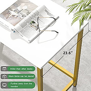 Elephance 59" L Shaped Desk Corner Computer Desk Gaming Table with Monitor Stand Workstation for Home Office (Large, White+ Gold Frame)