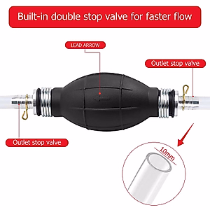 Abnaok Gasoline Siphone Hose, Gas Oil Water Fuel Transfer Siphon Pump, Portable Widely Use Hand Fuel Pump, Fuel Transfer Pump with 2 Durable PVC Hoses