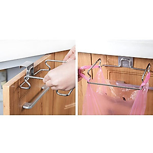 LITTLA 2 Pcs Large Stainless Steel Trash Bag Holder for Kitchen Cabinets Doors and Cupboards, Under Sink Bag Holder, Garbage Bag Holder, Kitchen Waste Can, Kitchen Trash Cans, Silver