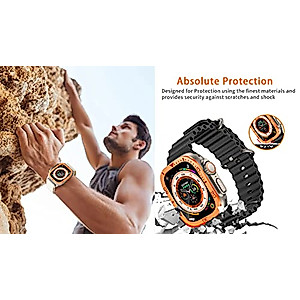 2 Pack Orange Rugged Metal Case Compatible with Apple Watch Ultra 49mm Case with Tempered Glass Screen Protector, Bezel Ring Frame Built in Clear Film for iWatch Ultra 49mm